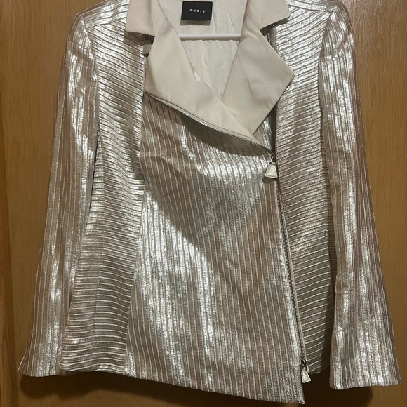 Akris | Jackets & Coats | Akris Shimmery Silver Cropped Blazer With ...